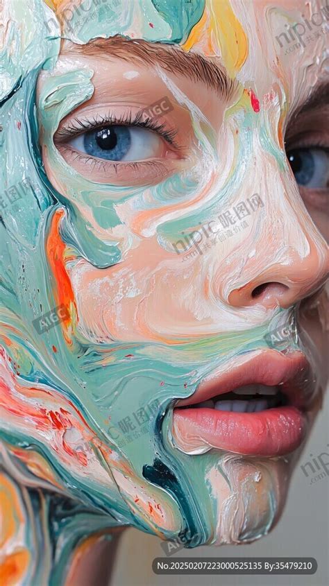 Ai创作图人脸色块拼接装饰画 高级流体唯美艺术 肌理彩色流体装饰画 炫酷冷暖色晕染 创意律动色彩 超写实插画 化妆品特效 新颖新锐创意艺术绘画 彩妆人物欣赏 彩色唯美质感装饰画 水彩面部彩绘