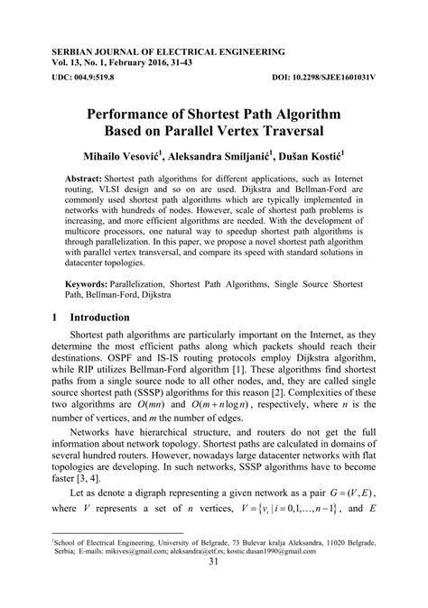 Pdf Performance Of Shortest Path Algorithm Based On Parallel Vertex Traversal