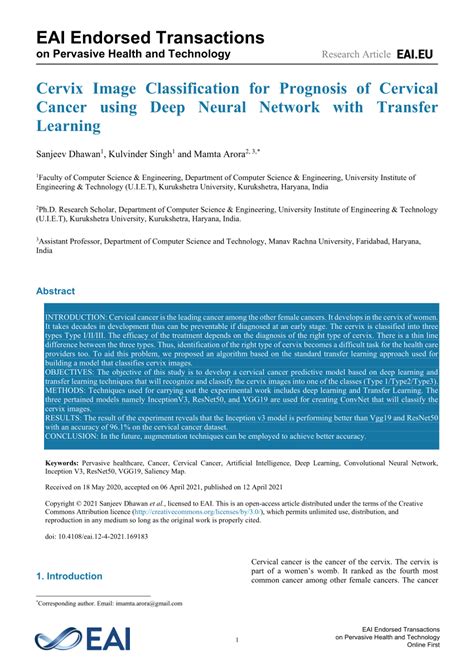 Pdf Cervix Image Classification For Prognosis Of Cervical Cancer