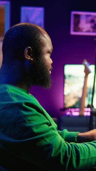 Vertical Musician Playing Piano Keyboard And Recording Tracks For Mix And Master Session Using