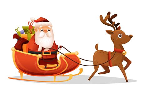 Premium Vector Cute Santa Claus In A Sleigh With Ts And A Bag