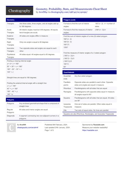 Geometry Probability Stats And Measurements Cheat Sheet By Arcelm4