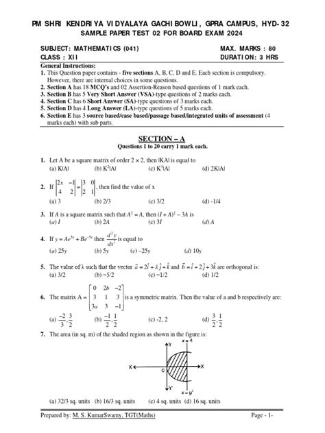 Maths Class Xii Sample Paper Test 02 For Board Exam 2024 Pdf Mathematical Relations