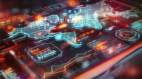 Global Digital Display Showing World Map With Data Analysis Stock