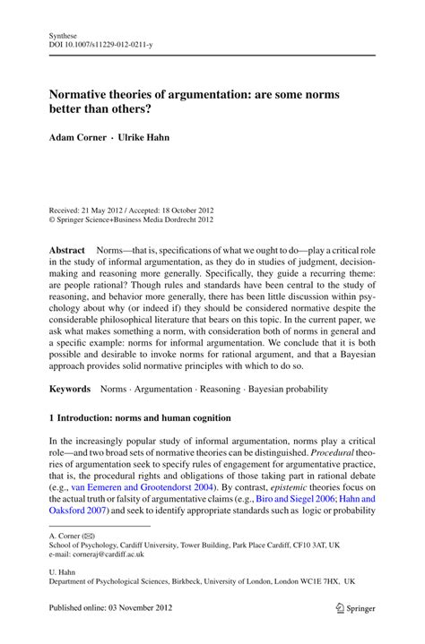 Pdf Normative Theories Of Argumentation Are Some Norms Better Than