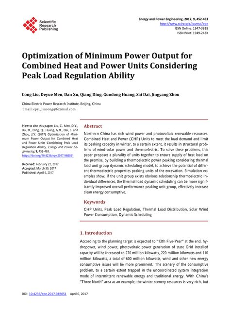 Pdf Optimization Of Minimum Power Output For Combined Heat And Power