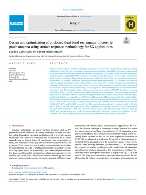 Pdf Design And Optimization Of Pi Slotted Dual Band Rectangular Microstrip Patch Antenna Using