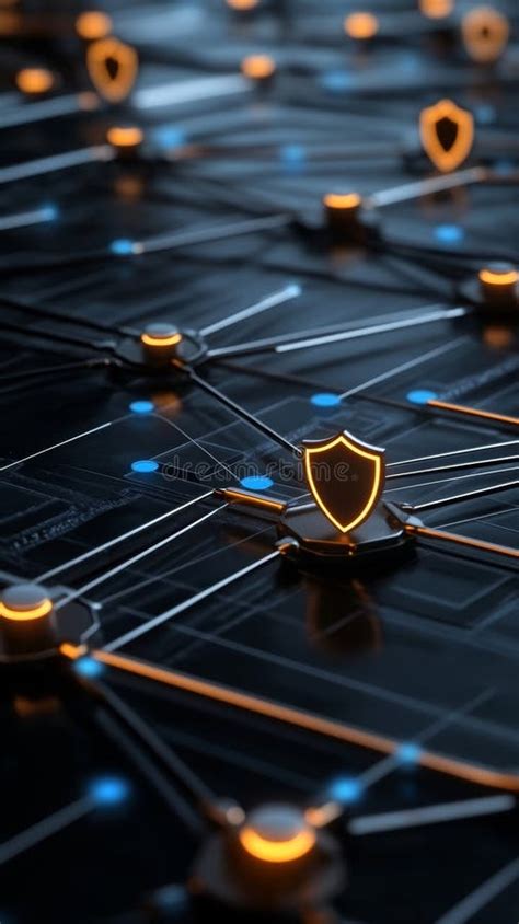 Digital Network Security Concept With Interconnected Nodes And Glowing