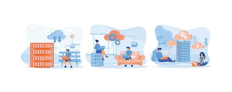 Premium Vector Digital Hosted Storage Cloud Computing Cloud Data Server Set Flat Vector Modern