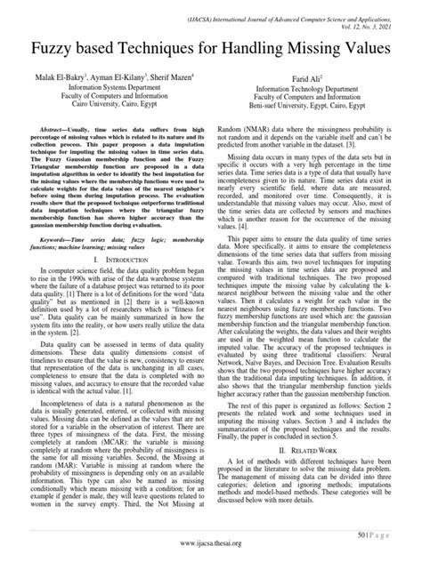 Fuzzy Based Techniques For Handling Missing Values Pdf Fuzzy Logic Statistical Classification