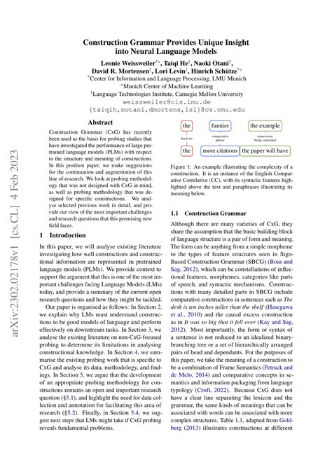 Pdf Construction Grammar Provides Unique Insight Into Neural Language Models