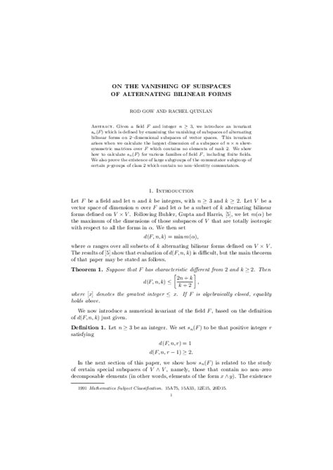 Pdf On The Vanishing Of Subspaces Of Alternating Bilinear Forms