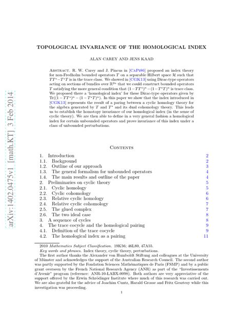 Topological Invariance Of The Homological Index Pdf Mathematical
