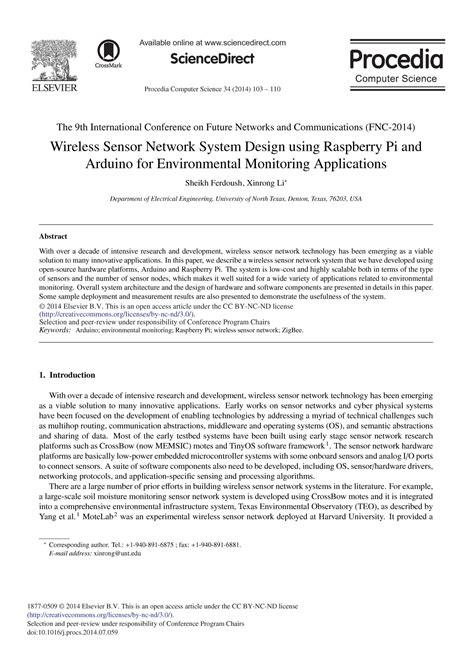 Wireless Sensor Network System Design Using Raspberry Pi And Arduino For Environmental