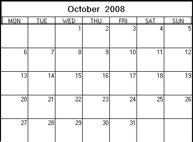 October 2008 Printable Calendar