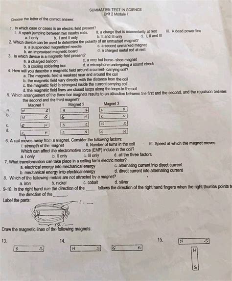 SUMMATIVE TEST IN SCIENCE Unit 2 Module I StudyX