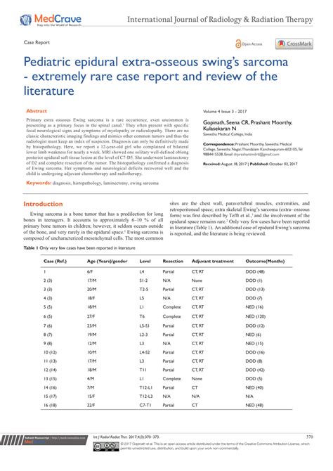 Pdf Pediatric Epidural Extra Osseous Ewings Sarcoma Extremely Rare Case Report And Review