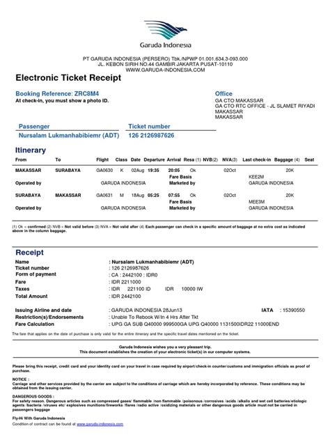 Example Of Electronic Ticket Receipt Pdf Ticket Admission Receipt