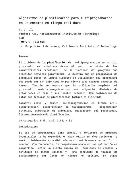 Docx Algoritmos De Planificación Para Multiprogramación En Tiempo Real Full Dokumentips