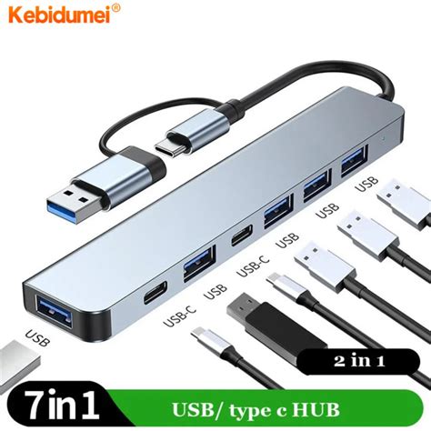 Kebidumei 7 Ports 2 In 1 USB 3 0 Hubs USB HUB Type C HUB OTG Adapter Multi USB Splitter USB Dock