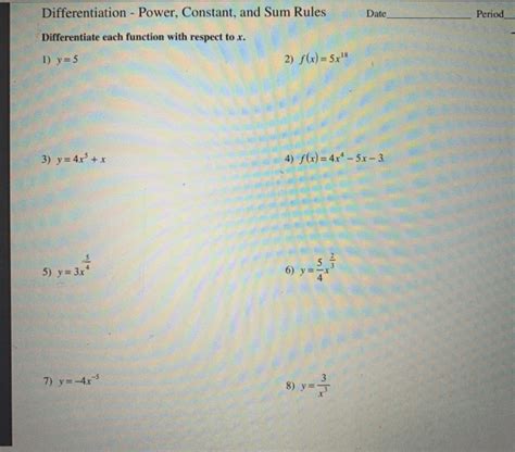 Solved Differentiation Power Constant And Sum Rules Date Chegg
