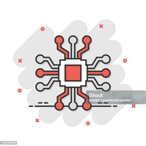 漫畫風格的計算機晶元圖示電路板卡通向量插圖在白色孤立的背景cpu 處理器飛濺效應業務概念向量圖形及更多中央處理器圖片 中央處理器 主機板 互聯網 Istock