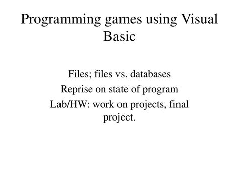 Ppt Programming Games Using Visual Basic Powerpoint Presentation