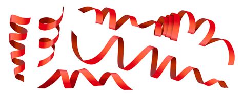 흰색 색상 배경에 고립 된 낭만적 인 말린 빨간 리본의 휴일 일러스트의 벡터 세트 말린 빨간 리본의 창조적 인 사실적인 스타일 디자인 공단에 대한 스톡 벡터 아트 및 기타