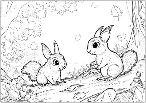 Dos ardillitas en la rama de un árbol Ardillas Dibujos para