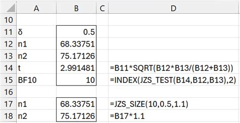bayesian t test sample size real statistics using excel