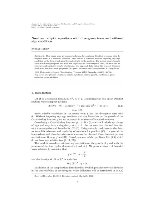 Pdf Nonlinear Elliptic Equations With Divergence Term And Without Sign Condition
