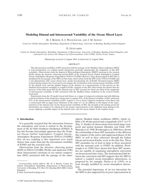 Pdf Modeling Diurnal And Intraseasonal Variability Of The Ocean Mixed