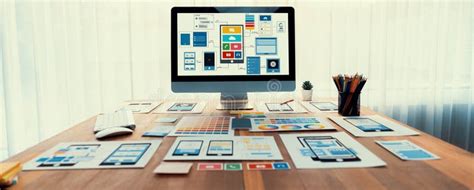 Digital Wireframe Design For Web Or Mobile App Ui On Laptop Scrutinize Stock Image Image Of