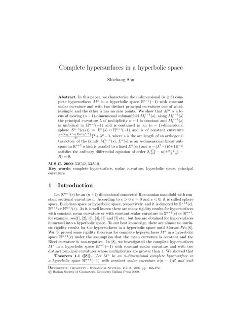 Pdf Complete Hypersurfaces In A Hyperbolic Space