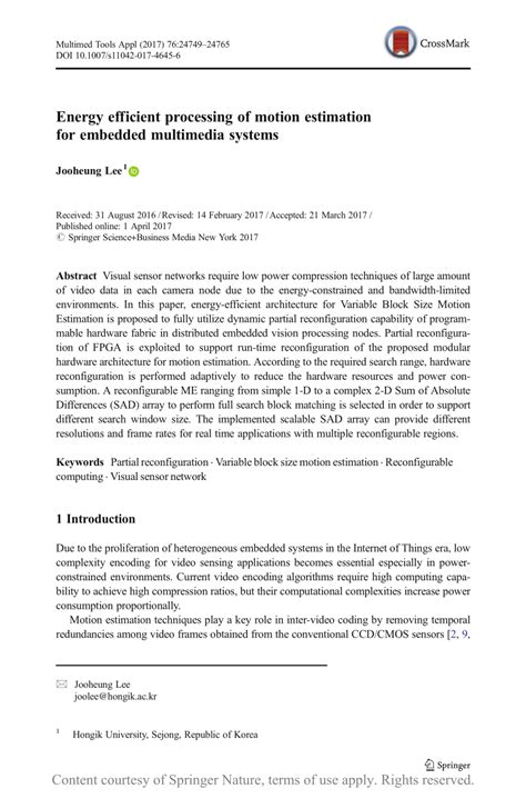 Energy Efficient Processing Of Motion Estimation For Embedded Multimedia Systems