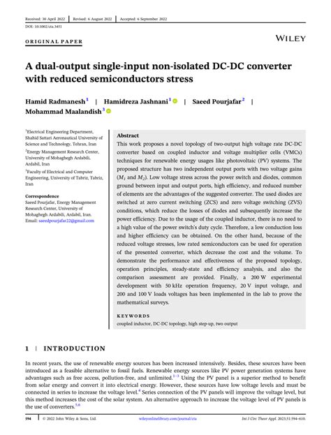 A Dual‐output Single‐input Non‐isolated Dc‐dc Converter With Reduced Semiconductors Stress