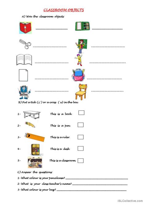 Classroom Objects English Esl Worksheets Pdf And Doc