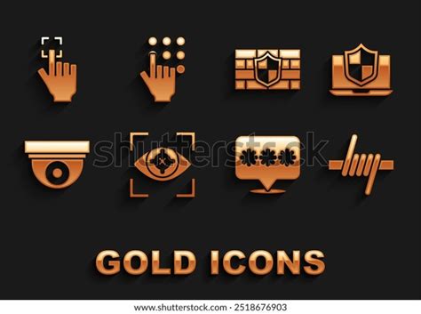 Set Eye Scan Laptop Protected Shield Stock Vector Royalty Free 2518676903 Shutterstock