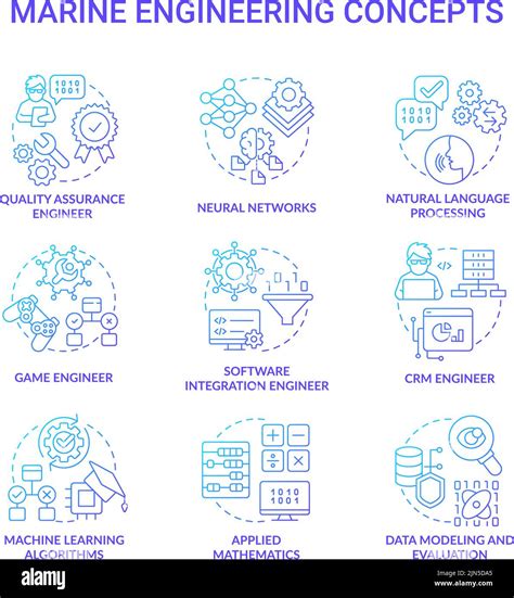 Learning Modern Professions Blue Gradient Concept Icons Set Stock