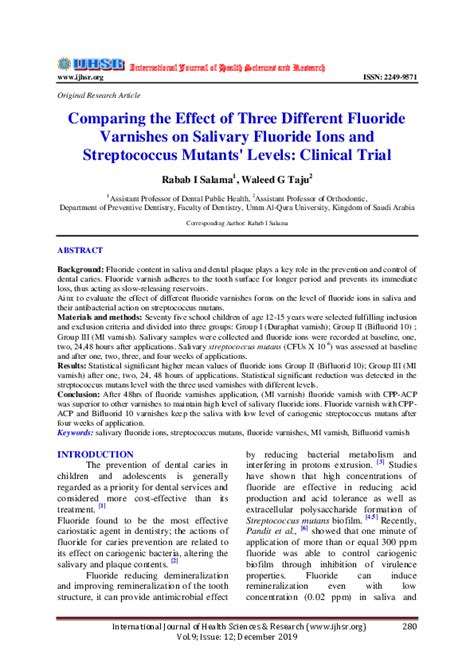 Pdf Comparing The Effect Of Three Different Fluoride Varnishes On Salivary Fluoride Ions And