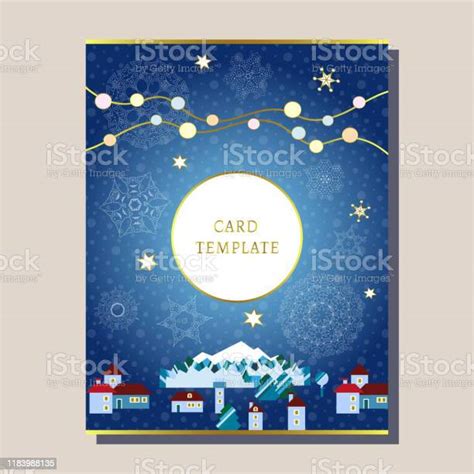 배너 전단지 초대장 포스터 웹 사이트 또는 인사말 카드에 대한 겨울 주택과 그래픽 나무와 눈송이 디자인 인사말 초대 카드 템플릿 디자인 벡터 일러스트레이션 0명에 대한 스톡