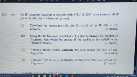Solved B An IP Datagram Traverses A Network With MTU Of Chegg