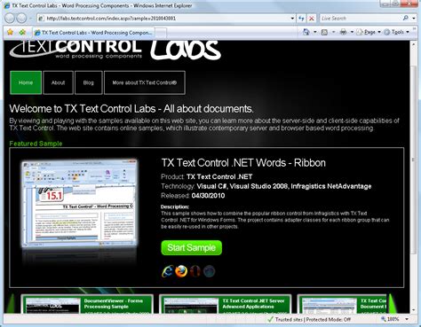 View The Tx Text Control Infragistics Demo Online
