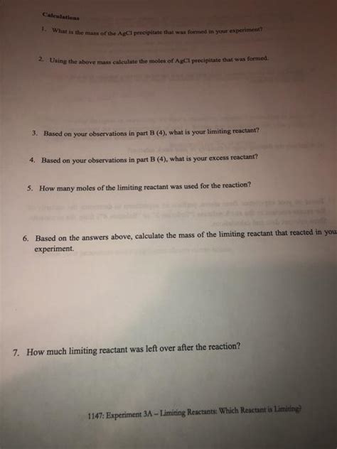 EXPERIMENT 3A LIMITING REACTANTS WHICH REACTANT IS Chegg Com