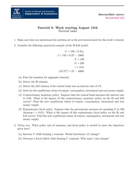 Intutorial 3 Intermediate Macro In Tutorial Tutorial 3 Week Starting August 15th Tutorial