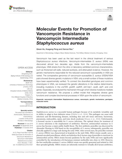 Pdf Molecular Events For Promotion Of Vancomycin Resistance In Vancomycin Intermediate