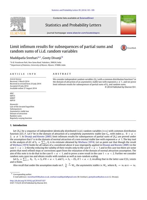 Pdf Limit Infimum Results For Subsequences Of Partial Sums And Random