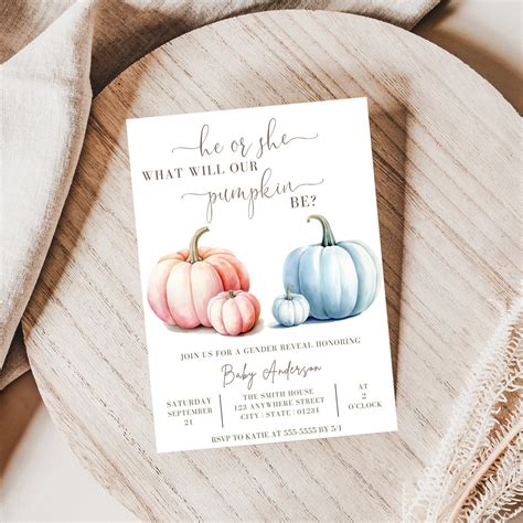 Fall Themed Gender Reveal Invite Pumpkin Gender Reveal Invitation