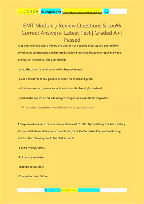 Emt Module 7 Review Questions And 100 Correct Answers Latest Test Graded A Passed Emt