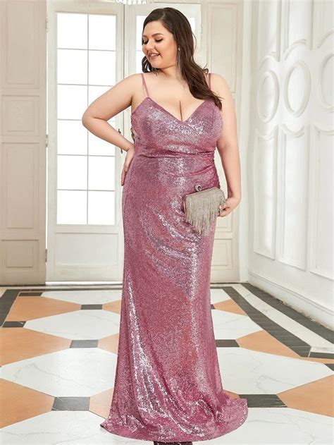 Plus Size Sparkly Sequin Long Mermaid Formal Party Dresses Plus Size